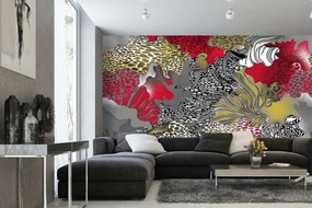DIMEX | Samolepicí vliesová fototapeta na zeď Abstraktní květy MA-5-2497 | 375 x 250 cm | červená, bílá, černá, hnědá, šedá
