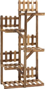Dřevěný květinový regál Outsunny s 5 policemi - stojan na květináče, ornament s malými zábranami 60 x 30 x 130 cm z karbonizovaného borového dřeva pr…