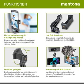 Držák mobilního telefonu mantona – 63-100 mm, 4 palců, černá (1023044)