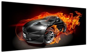 Obraz hořící auto (100x40cm)