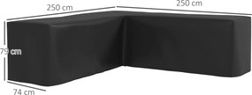 Ochranný kryt na zahradní nábytek Vodotěsný kryt ve tvaru L na rohovou pohovku, anti-UV 250 x 250 x 79 cm Černá barva
