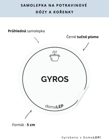 Samolepka na kořenky GYROS průhledná 5 cm tučné písmo