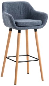 Barová židle Grant ~ látka, dřevěné nohy natura - Modrá