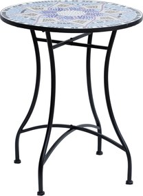 Zahradní stůl Outsunny Ø60 x H71cm, odolný venkovní stůl z kovu, stůl na terasu, campingový stůl, kulatý stůl pro zahradu, patio a balkon Modro+Bílý |