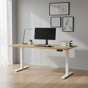 Výškově nastavitelný stůl OfficeTech C, 180 x 80 cm, bílá podnož, dub kamenný