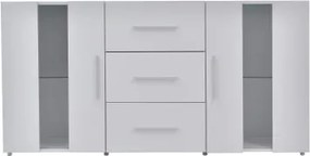 Aosom Moderní komoda 140 cm s LED osvětlením, 2 skříňky, 3 zásuvky do obývacího pokoje, bílá