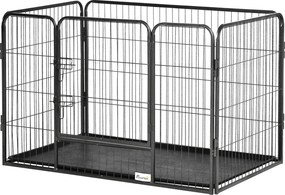 PawHut Obdélníkový Ohrádka pro Psi 4-panely Ocel 109x74x71 cm s Dvouvrstvými Dveřmi a Odnímatelným Táckem pro Venkovní a Vnitřní použití