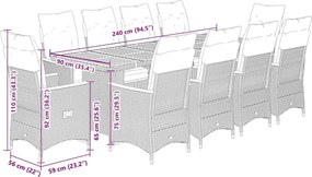 11dílný zahradní bistro set s poduškami černý polyratan 3277268