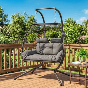 Outsunny závěsné křeslo s skládacím stojanem, závěsný košík s polštářem, ergonomické houpací křeslo z poly ratanového materiálu pro 2 osoby, závěsné …