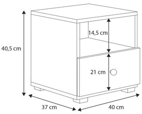 ADRK Noční stolek EMI W-UCH-1, bílá, úchyt - koule bílá
