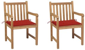Zahradní židle 2 ks červené podušky masivní teakové dřevo,  3062736