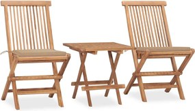 3dílný skládací zahradní jídelní set s poduškou masivní teak 3063201
