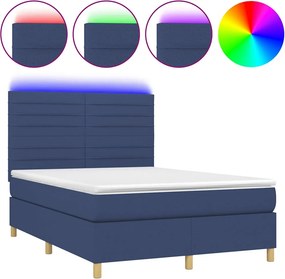 Box spring postel s matrací a LED modrá 140x190 cm textil 3135515