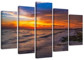 Gario Obraz na plátně Tmavý západ slunce na pláži - 5 dílný Rozměry: 100 x 70 cm