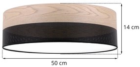 Stropní svítidlo Wood, 1x béžová dubová dýha/černé plastové stínítko, (bílé plexisklo), (fi 50cm)