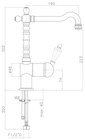 SAPHO KIRKÉ CRYSTAL stojánková dřezová retro baterie, páčka krystal, bronz KI14KB