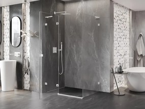 Mexen Lunar, L sklápěcí sprchový kout levý 75 x 70 cm, 8mm čiré sklo, bílý profil, 834L-075-070-20-00-L