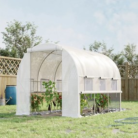 Fóliový skleník Outsunny 2,95x2x2m s rolovacími okny, UV ochrana a ochrana proti větru, ocelová konstrukce v bílé barvě | Aosom.de