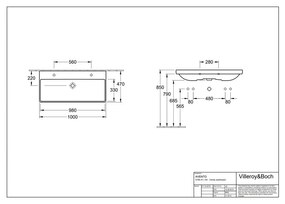 Villeroy & Boch Villeroy Boch AVENTO: umyvadlo na skříňku 1000x470mm pro dvě 1-otvorové baterie, bílá Alpin, 4156A401