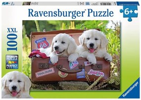 Ravensburger puzzle  Oddych štěňata v kufru 100 dílků