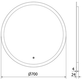 Mexen Oro, kulaté LED podsvícené koupelnové zrcadlo 70 cm, 6000K, topná podložka proti zamlžování, 9824-070-070-611-00