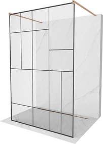 Mexen Kioto, sprchová zástěna Walk-In 110 x 200 cm, 8mm sklo černý vzor, ​​měděný matný profil, 800-110-002-65-78