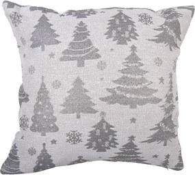 Bílo-stříbrný dekorační polštář s vánočními stromky - 44*44*4 cm