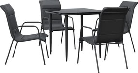 5dílný zahradní jídelní set černý ocel a textilen 3200703