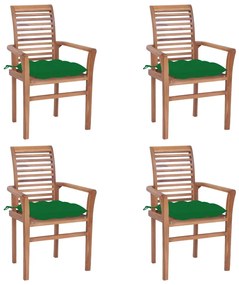 Jídelní židle 4 ks zelené podušky masivní teak,  3062642