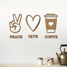 dřevo života Dřevěná dekorace na zeď Peace, love, coffee Zvolte rozměr (cm): 40x20, Zvolte barvu dekoru: Buk