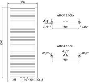 Mexen Hades koupelnový radiátor 1200 x 500 mm, 444 W, Zlatá - W104-1200-400-00-50