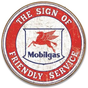 Plechová cedule Mobilgas friendly service round 30cm