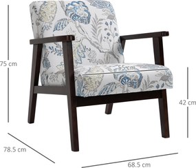 HOMCOM Křeslo s čalouněnými dřevěnými opěrkami a prodyšnou tkaninou pro domov a kancelář, Květinový motiv, 68,5x78,5x75cm
