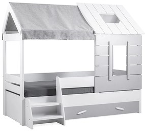 Domečková postel 90x200 s úložným prostorem Boom - bílá/šedá
