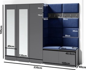 Eka Předsíňová stěna s čalouněnými panely Trinity 15 - Bílá / Světlá modrá 2322