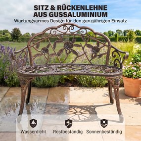 2místná kovová zahradní lavička, lavička v retro stylu, parková lavička s květinovým vzorem 100 x 54 x 78 cm, bronzová barva