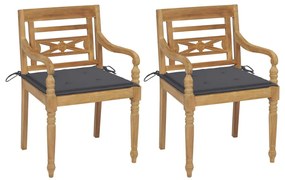 Židle Batavia 2 ks antracitové podušky masivní teakové dřevo,  3062127