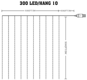 LED RGB Stmívatelný vánoční závěs WIZARD 300xLED/USB 3x3m + dálkové ovládání