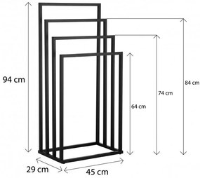 Erga Lonia, čtyřramenný věšák na ručníky 45x29x94 cm, černá matná, ERG-YKA-P.LONIA4-BLK