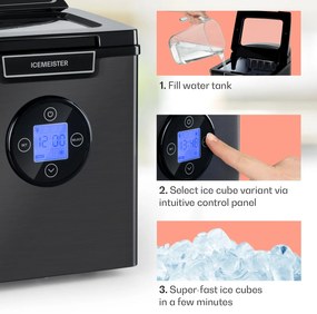 Klarstein Icemeister 2G, výrobník ledu, 12 kg/24 h, LCD displej, nerezová ocel