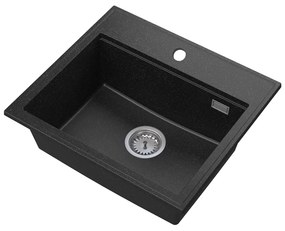 Sink Quality Ferrum New 5055, 1-komorový granitový dřez 560x500x210 mm + chromový sifon, černá skvrnitá, SKQ-FER.5055.BP.X