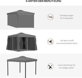 Outsunny Zahradní pavilon Outsunny, 2,96 x 2,96 m, s dvojitou střechou, 4 boční panely moskytiéra, párty stan hliníkový polyester | Aosom