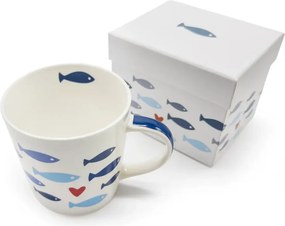 Porcelánový hrnek Hejno, 400 ml – minimalistický motiv ryb, dárek pro milovníky moře