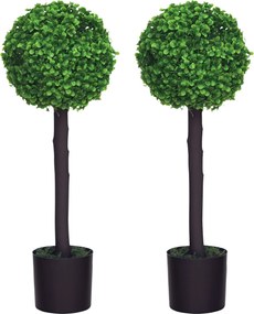 HOMCOM Sada 2 dekorativních umělých rostlin - 60 cm buxusové koule v květináčích - Umělé rostliny pro vnitřní a venkovní dekoraci domácnosti Ø20x60 cm