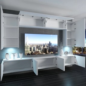 Obývací stěna Belini Premium Full Version bílý lesk / dub wotan + LED osvětlení Nexum 23