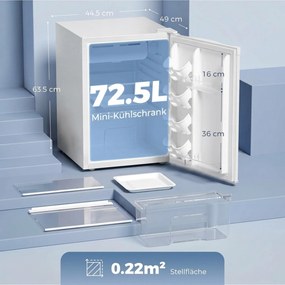 HOMCOM Mini lednička s mrazákem, nastavitelný termostat, malá lednička, jednodveřová, 72,5 l, bílá