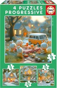 EDUCA Puzzle Králičí město 4v1 / (12  16  20  25 dílků)