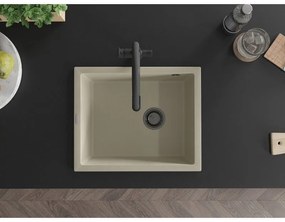 Mexen Pedro, granitový dřez 560x460x200 mm, 1-komorový, béžová s černým sifonem, 6508561000-69-B