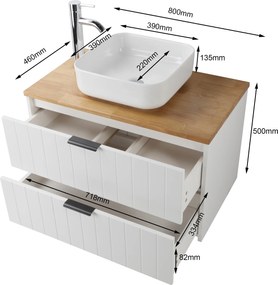 Závěsná skříňka pod umyvadlo Houseland Velora s deskou 80 cm bílá/dub