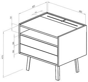 Noční stolek Darken, 50x40x47 cm, dub/křídově bílá